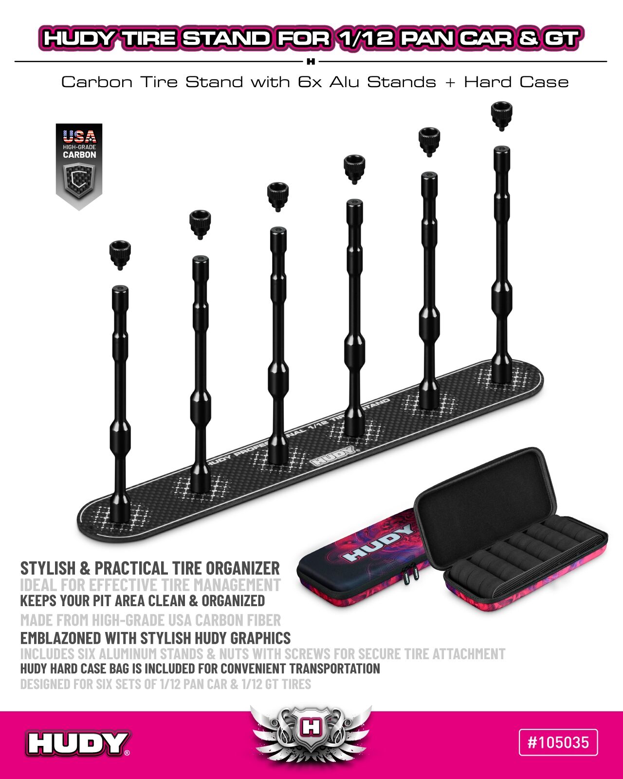 HUDY Carbon Tire Stand (6x) for 1:12 Pan Car & GT incl. Hardcase | HU ...
