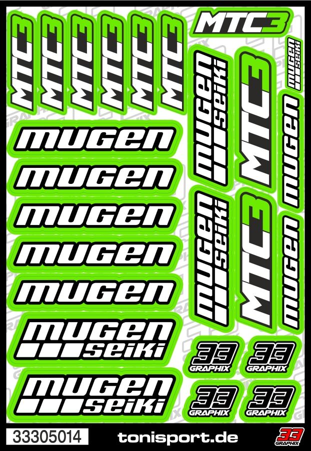 Mugen Seiki MTC-3 Sticker Sheet by 33Graphix DIN A5 | Mugen Grün | 33305014